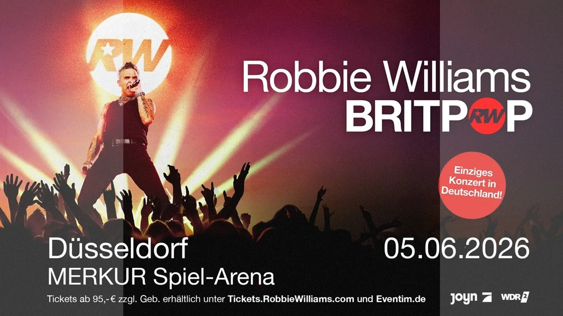 Robbie Williams spielt 2026 in Düsseldorf "BRITPOP"